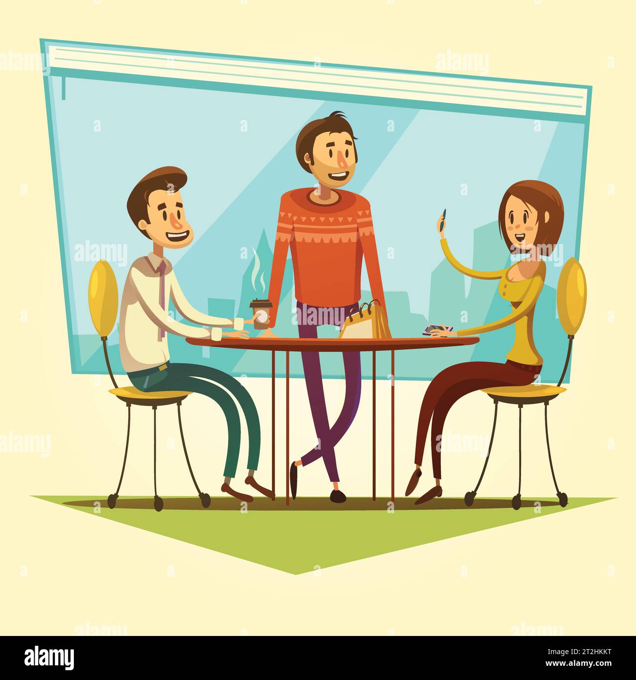 Business meeting and coworking with table and coffee on yellow ...