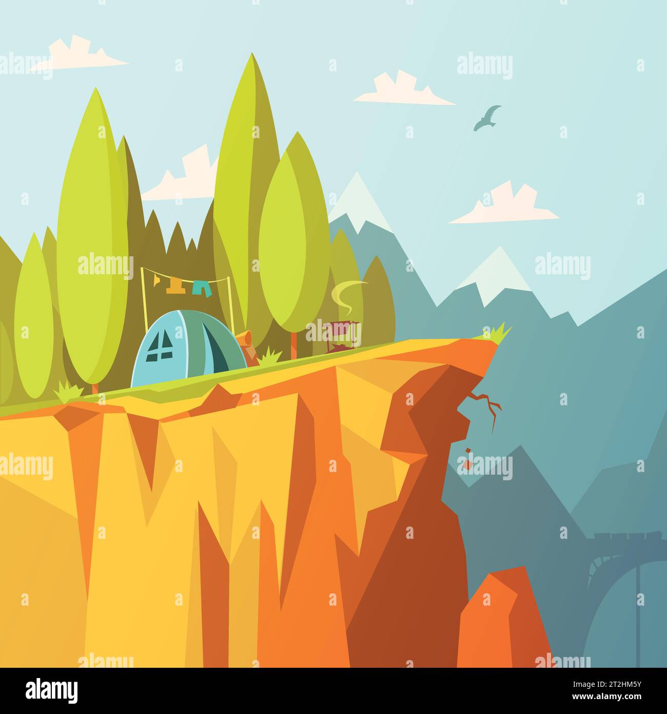 Hiking and tourism in the mountains background with tent on a cliff ...