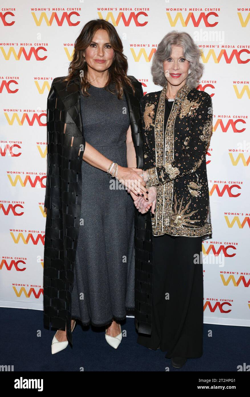 Mariska Hargitay, left and Jane Fonda attend the Women's Media Awards ...