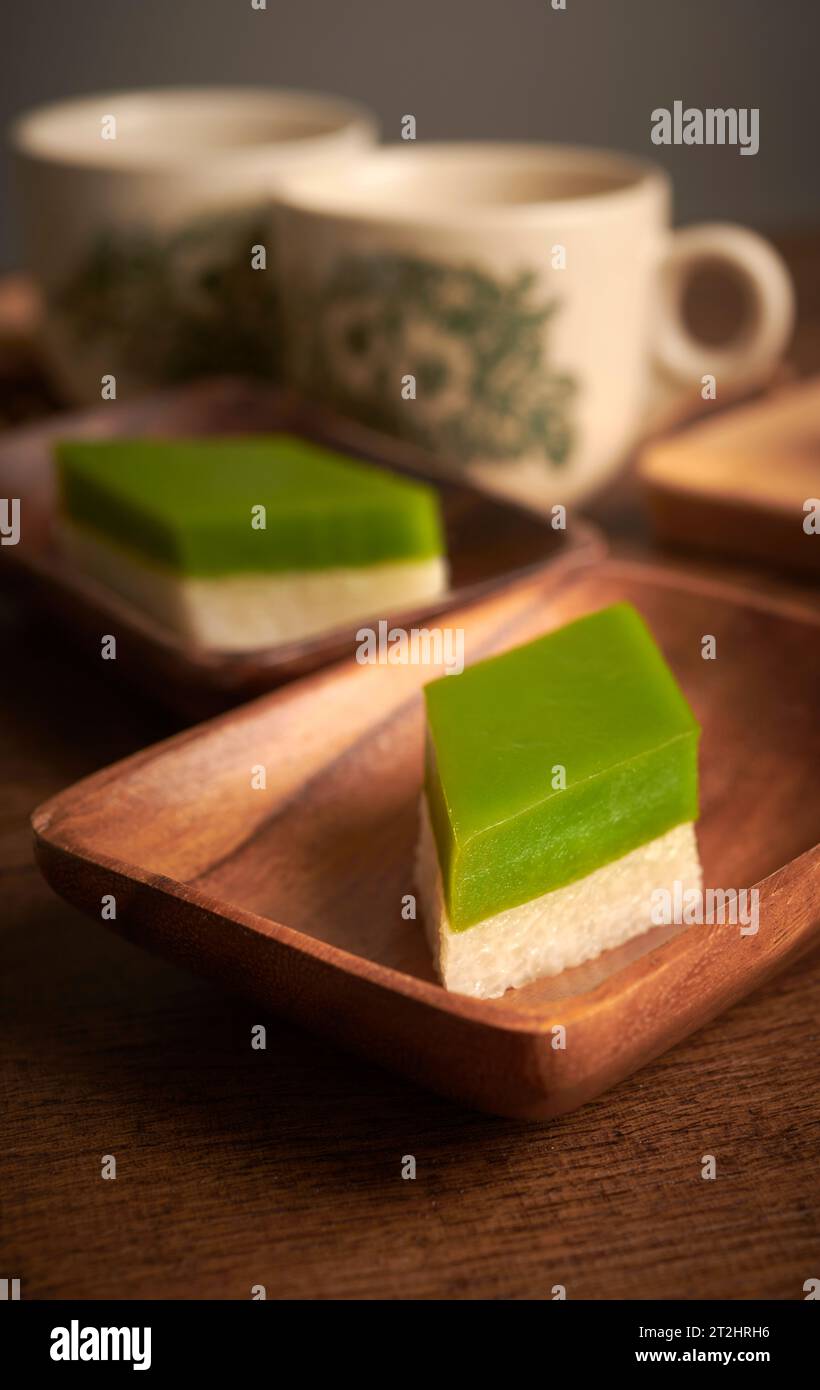 Selective focus image of Kuih talam or Kuih Seri Muka, traditional ...