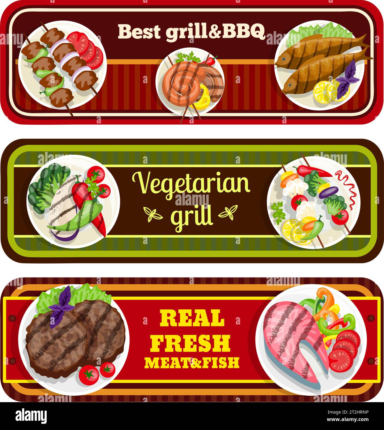 Grill dishes banners barbecue best fresh meat fish vegetarian food ...