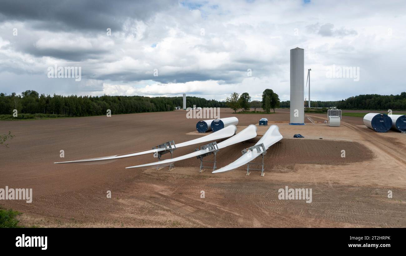 An aerial view of a wind farm in Southern Estonia with the construction ...
