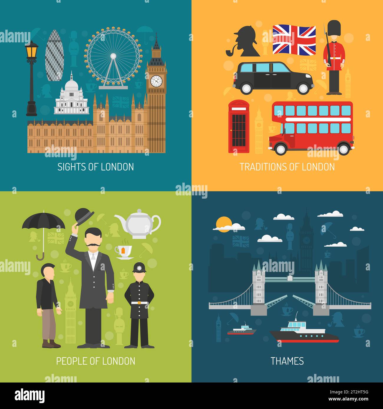 London city symbols landmarks and traditions for travelers 4 flat icons ...