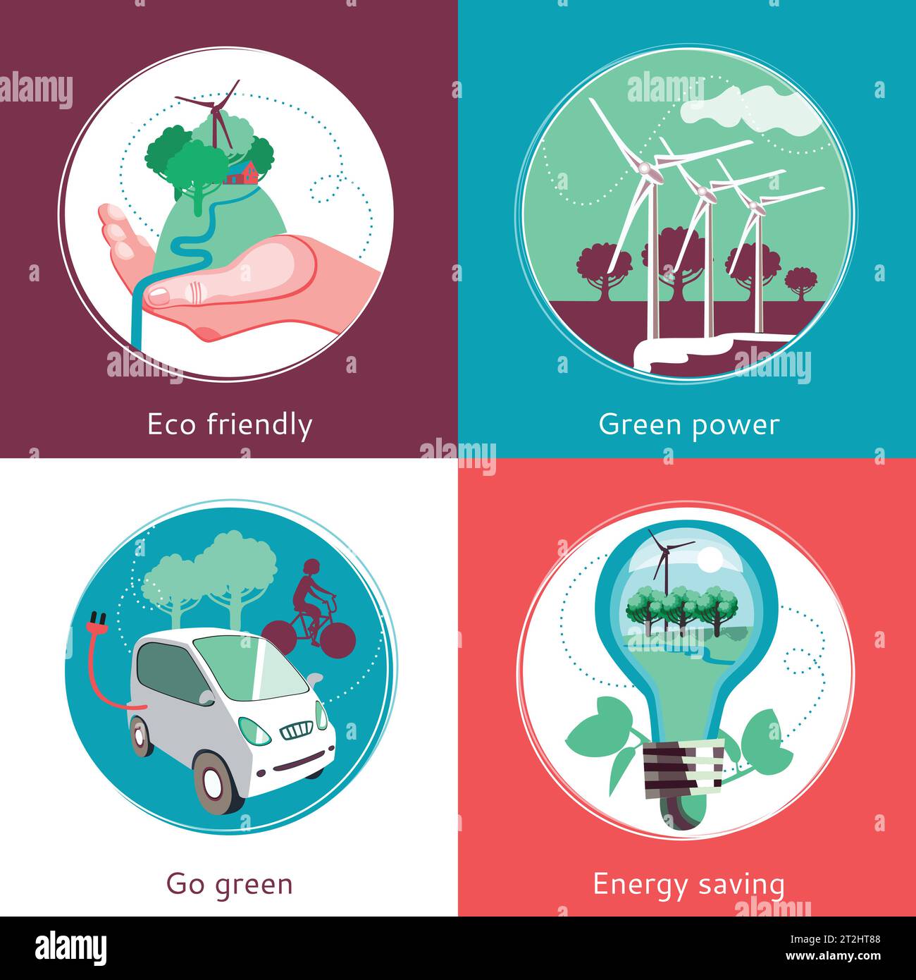 Ecological green energy producing and recycling concept 4 flat icons ...