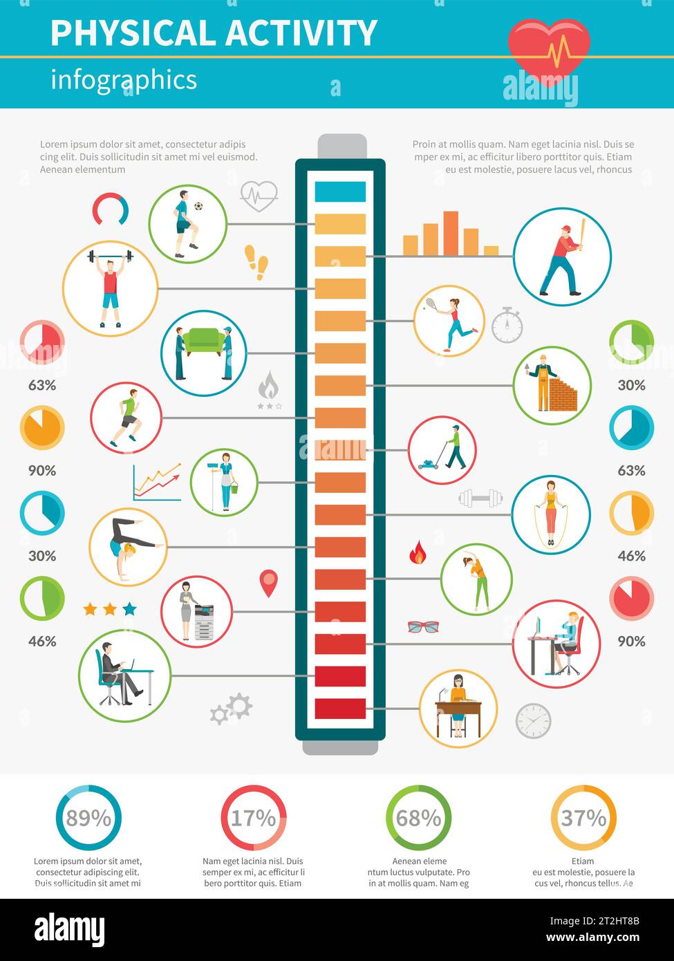Concept infographic showing by icons levels of energy expended and ...
