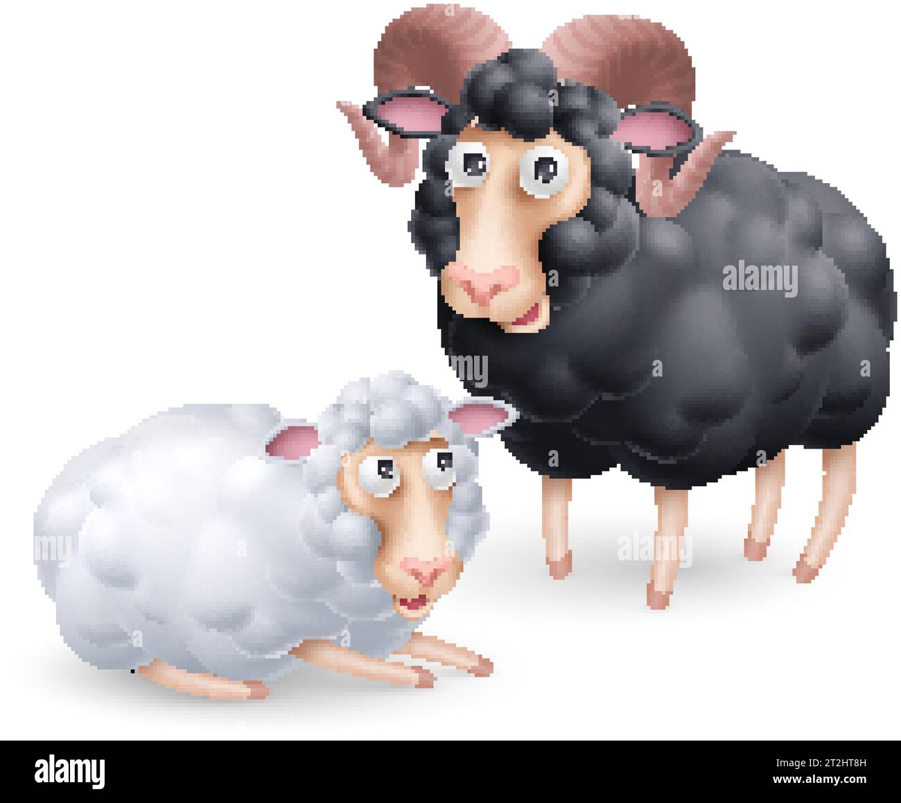 Cute and Funny Two Black and White Sheep Characters. Cartoon ...