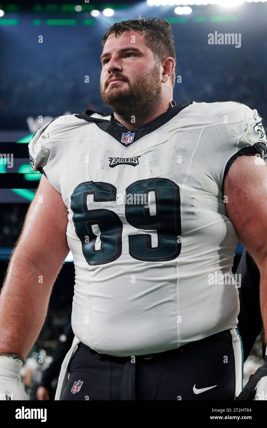 Philadelphia Eagles guard Landon Dickerson (69) walks off the field ...