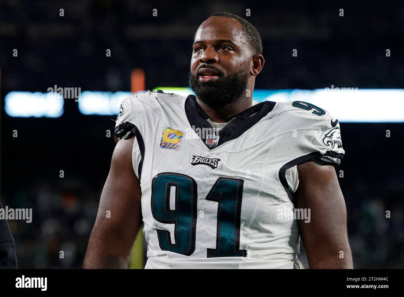 Philadelphia Eagles defensive tackle Fletcher Cox (91) walks off the ...