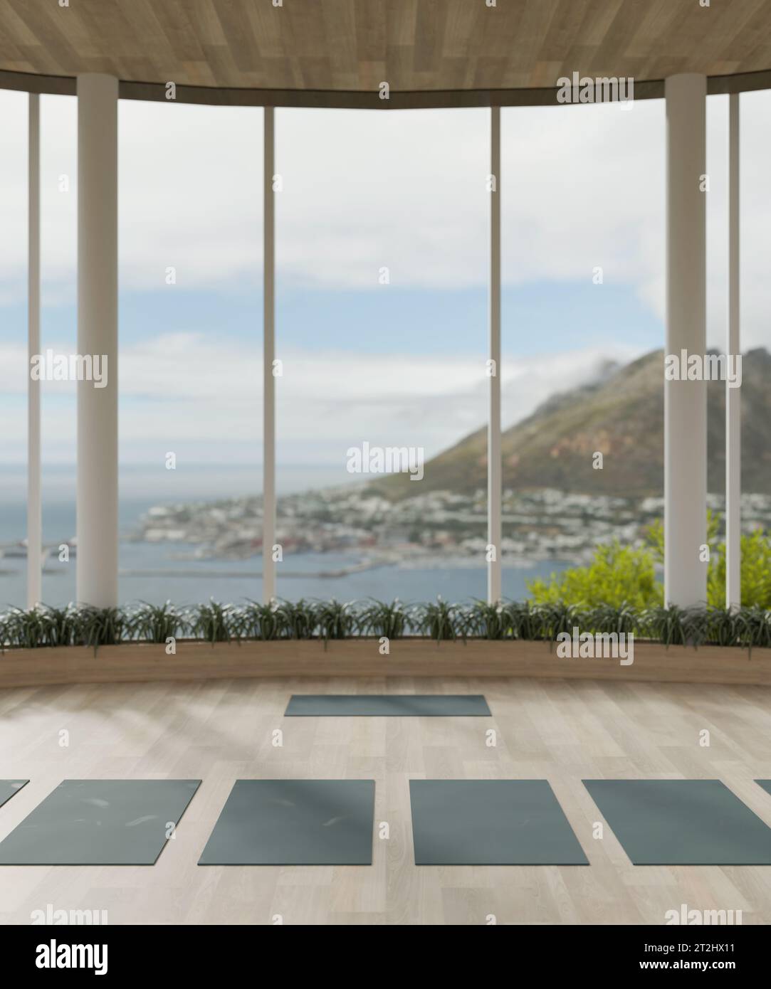 Interior design of a modern spacious yoga room with an amazing large ...