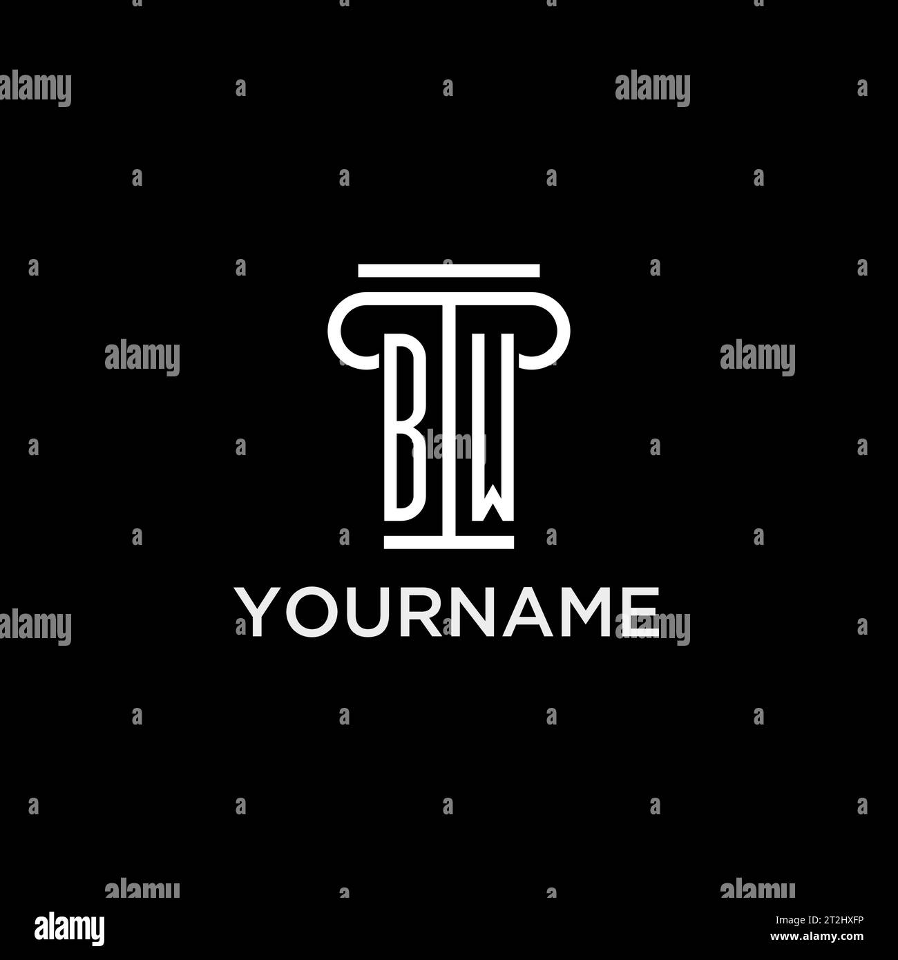 BW monogram initial logo with pillar shape icon design, luxury and ...