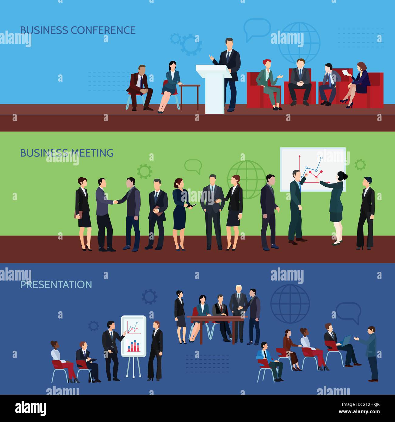 Conference horizontal banners with business people presented on ...