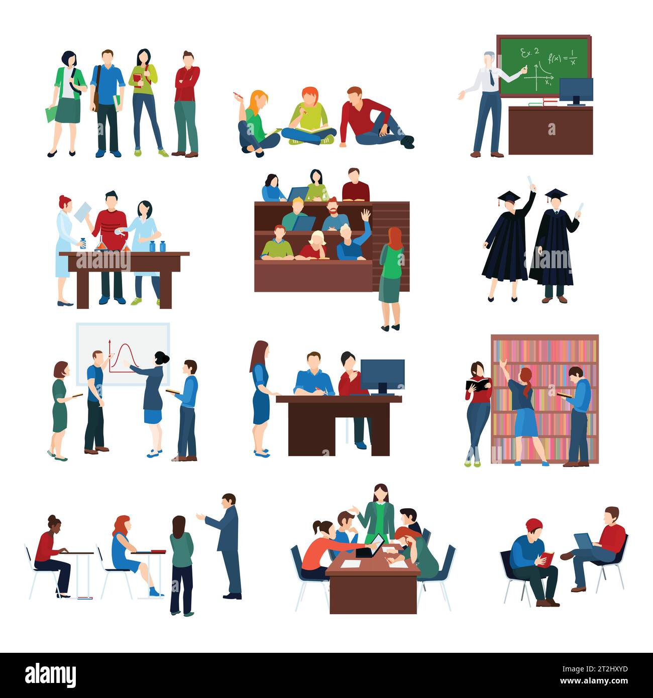 University students set in different situations and activities in flat ...