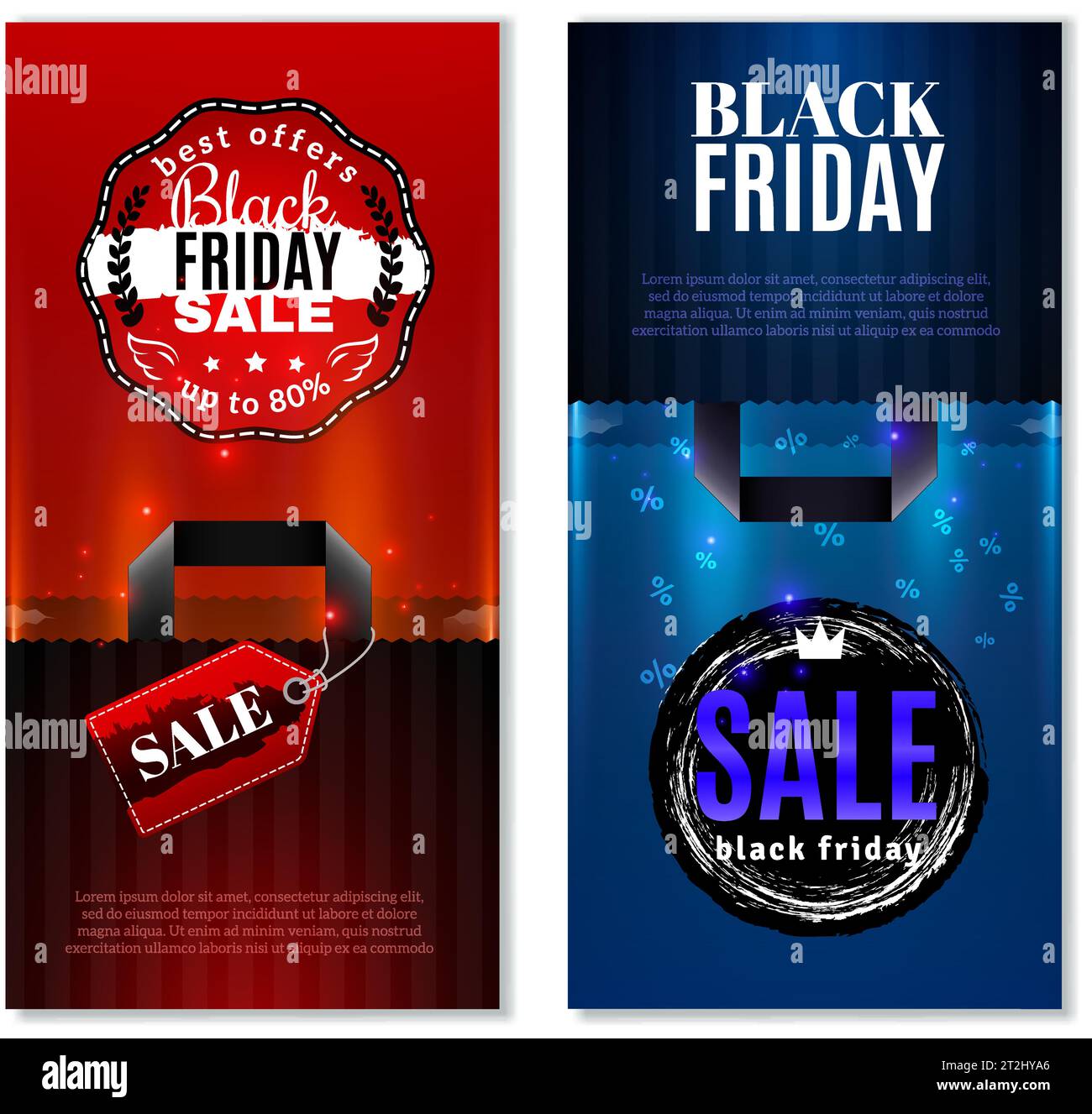 Black friday sale vertical banners with shopping bags and labels in red ...
