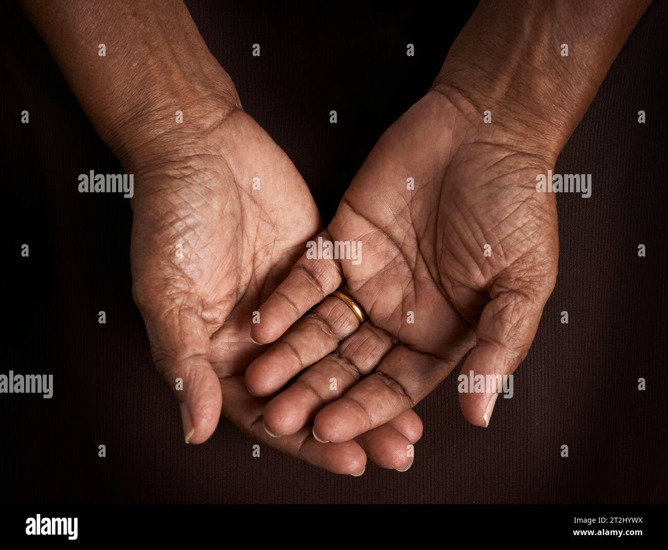 Open hands. Holding, giving, showing concept.Wrinkled old hands ...