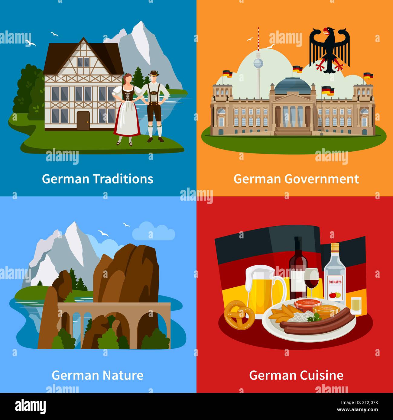 Germany travel flat concept with cultural traditions food architectural ...