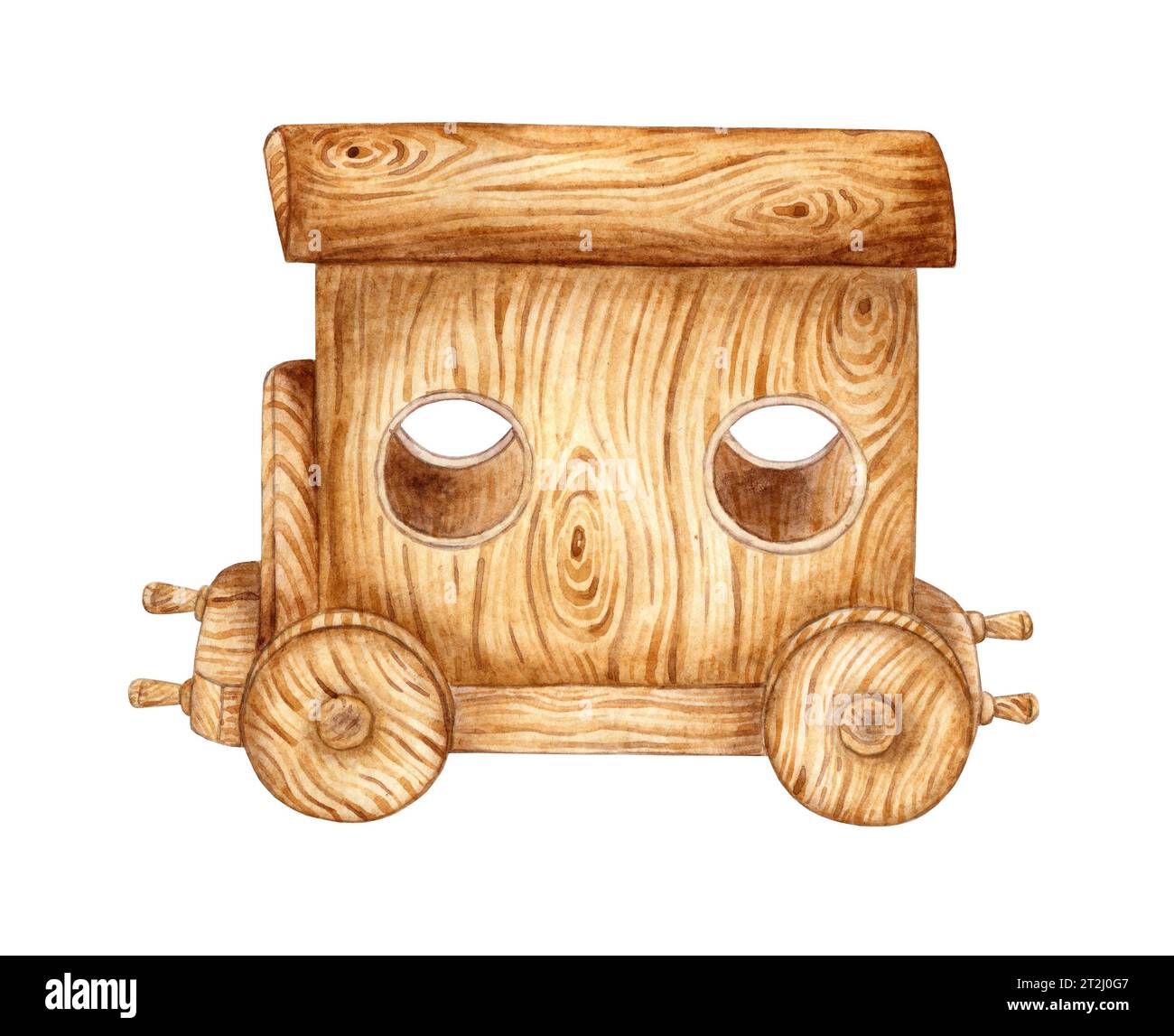 Children's toy wooden train car. Watercolor illustration of transport ...