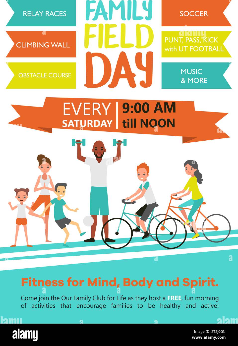 Family fitness template with active healthy sport parents and children ...