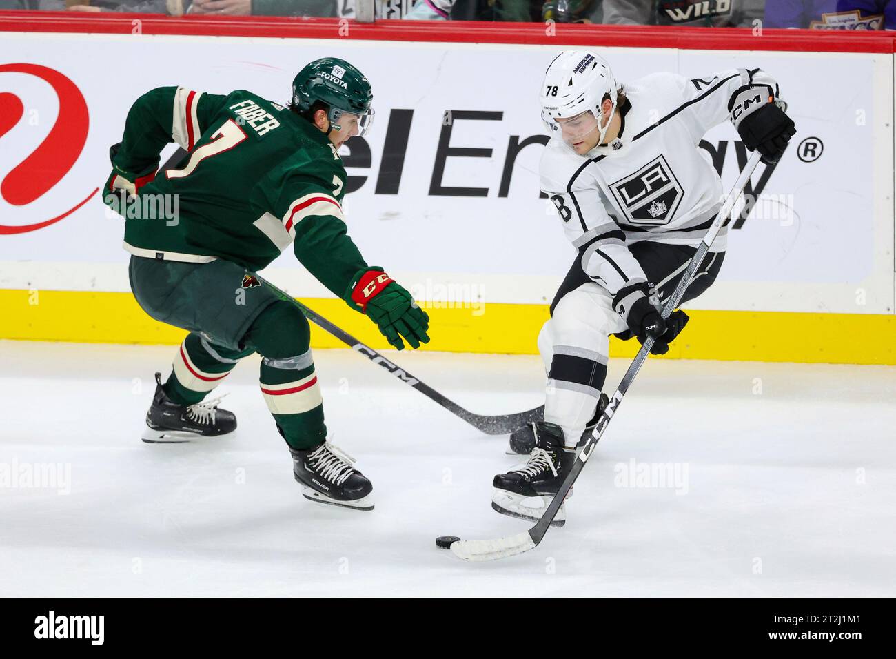 Los Angeles Kings right wing Alex Laferriere, right, skates with the ...
