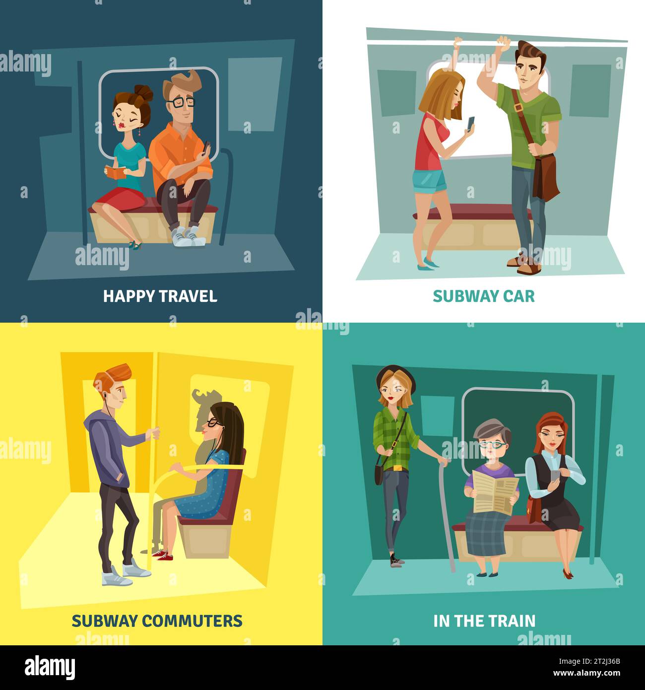 Subway people concept icons set with commuters symbols flat isolated ...