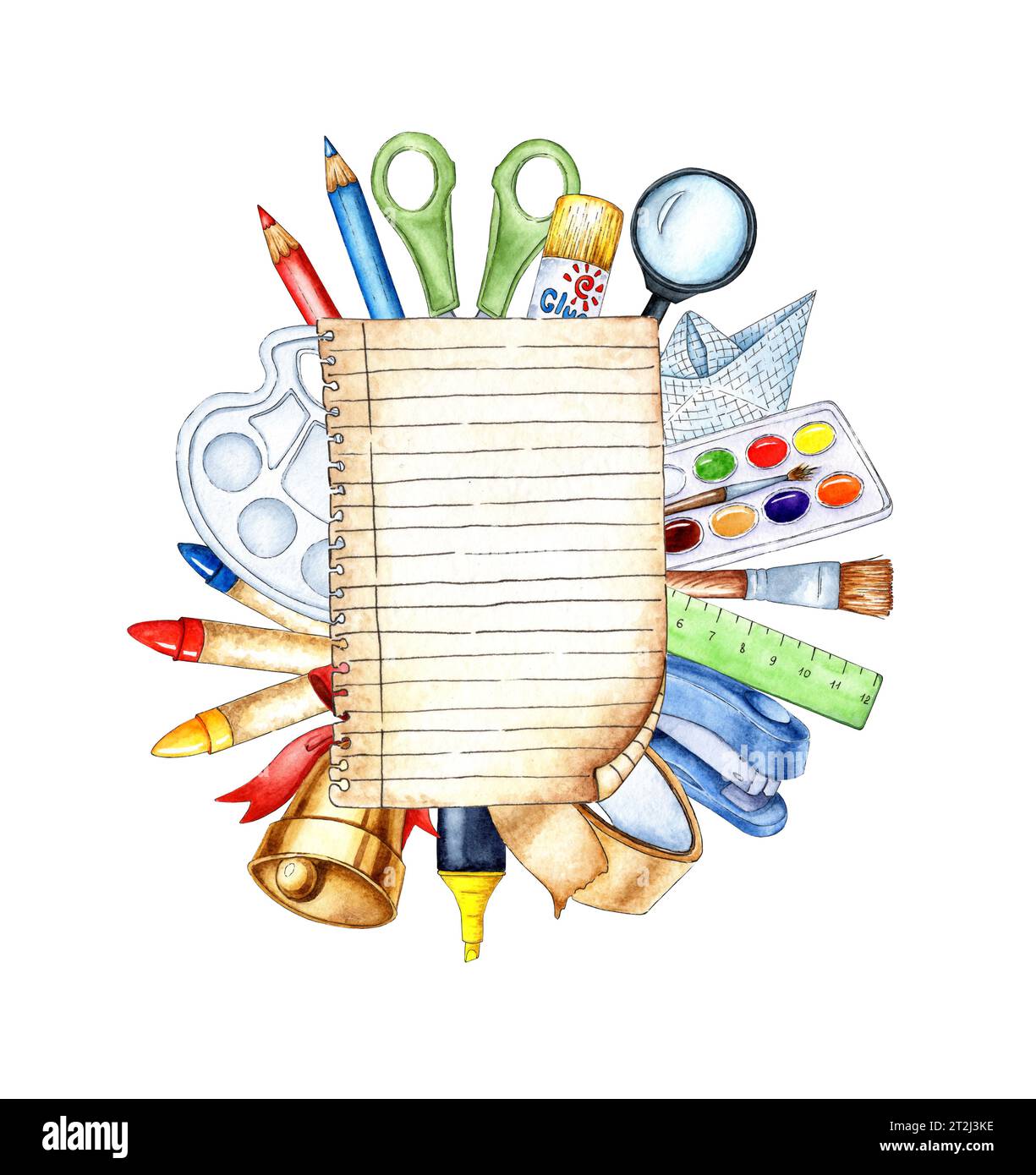 Watercolor stationery items and school supplies clipart frame hi-res ...