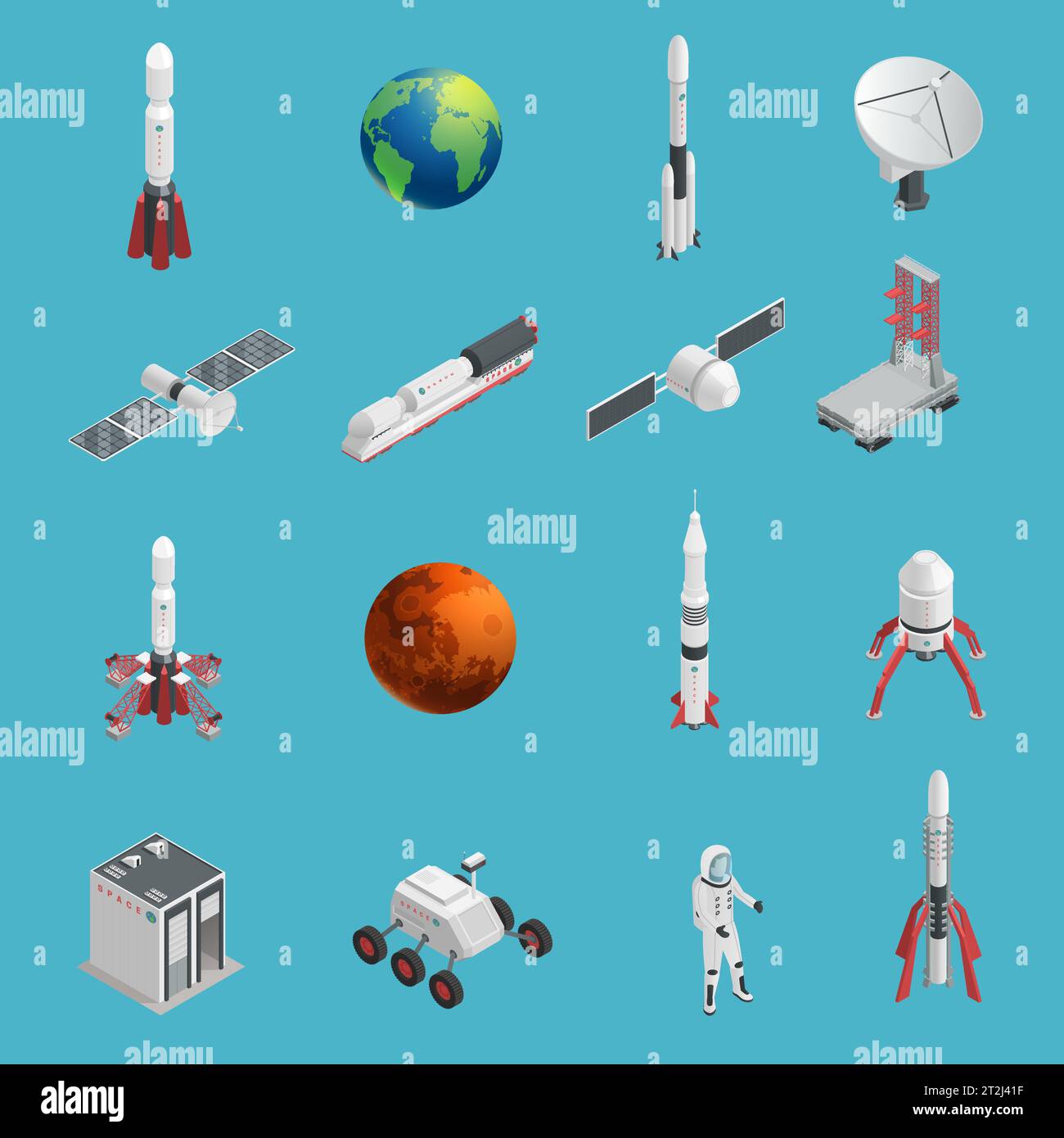 Isolated and colored 3d rocket space icon set with cosmic elements and ...