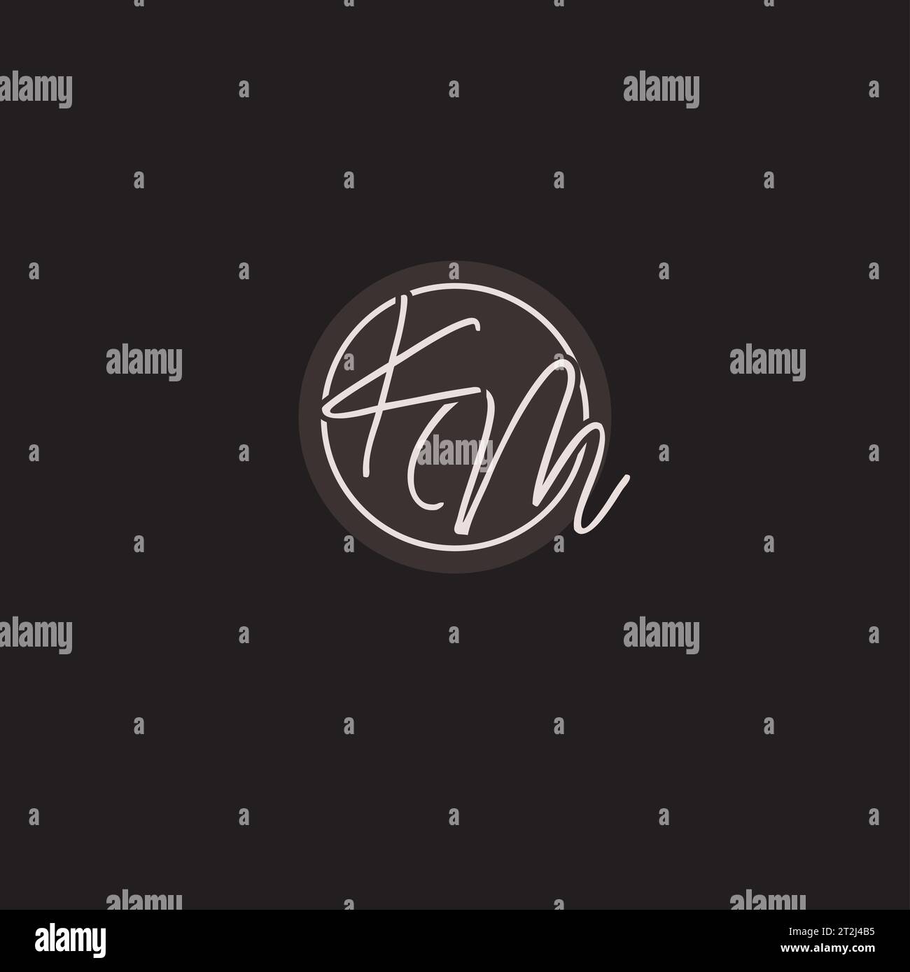 Initials KM logo monogram with simple circle line style vector graphic ...