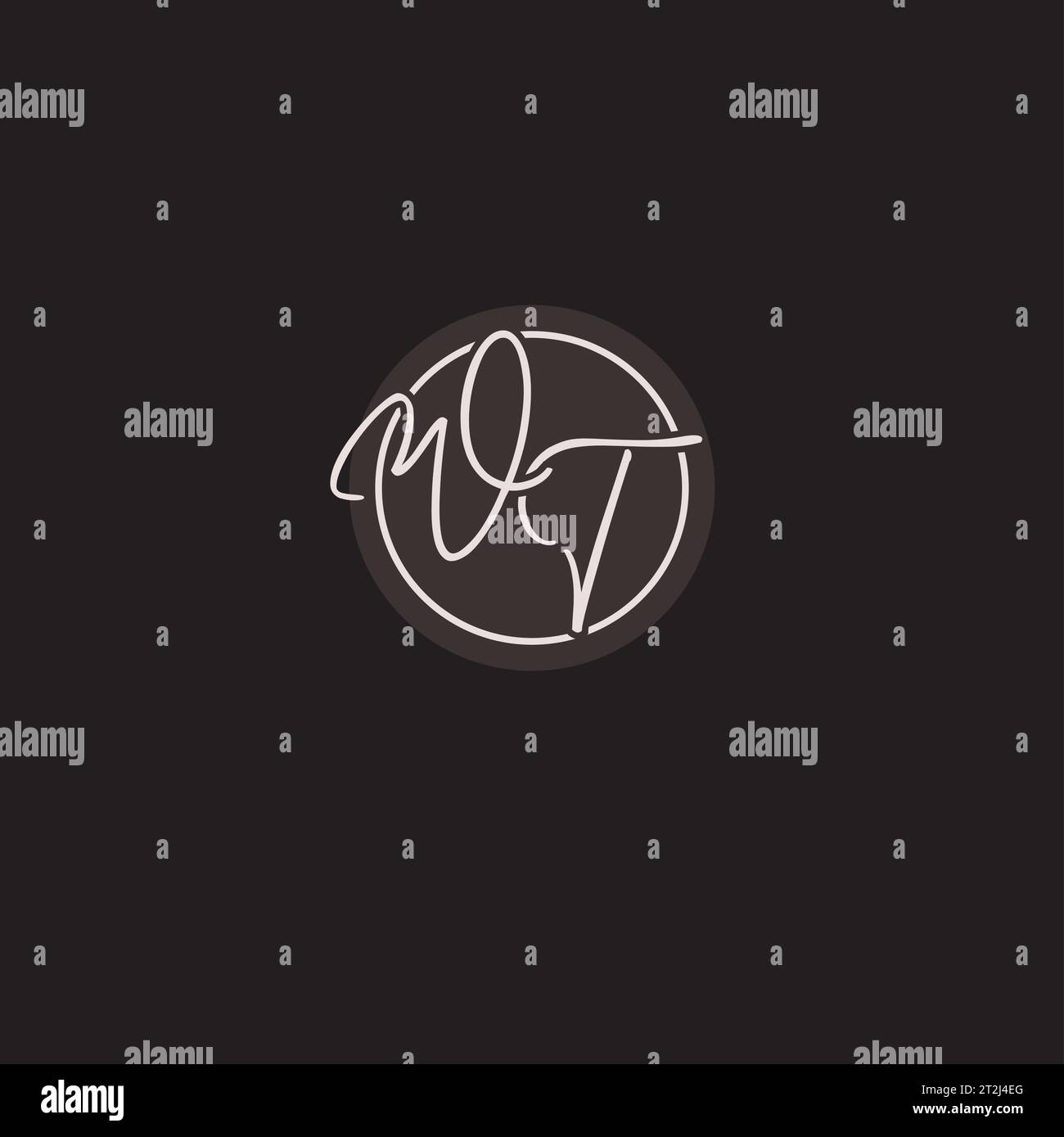 Initials WT logo monogram with simple circle line style vector graphic ...