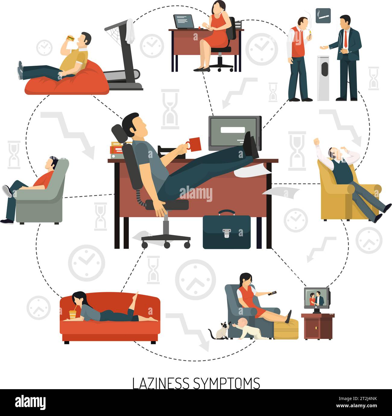 Infographics with flowchart of laziness symptoms including people at ...