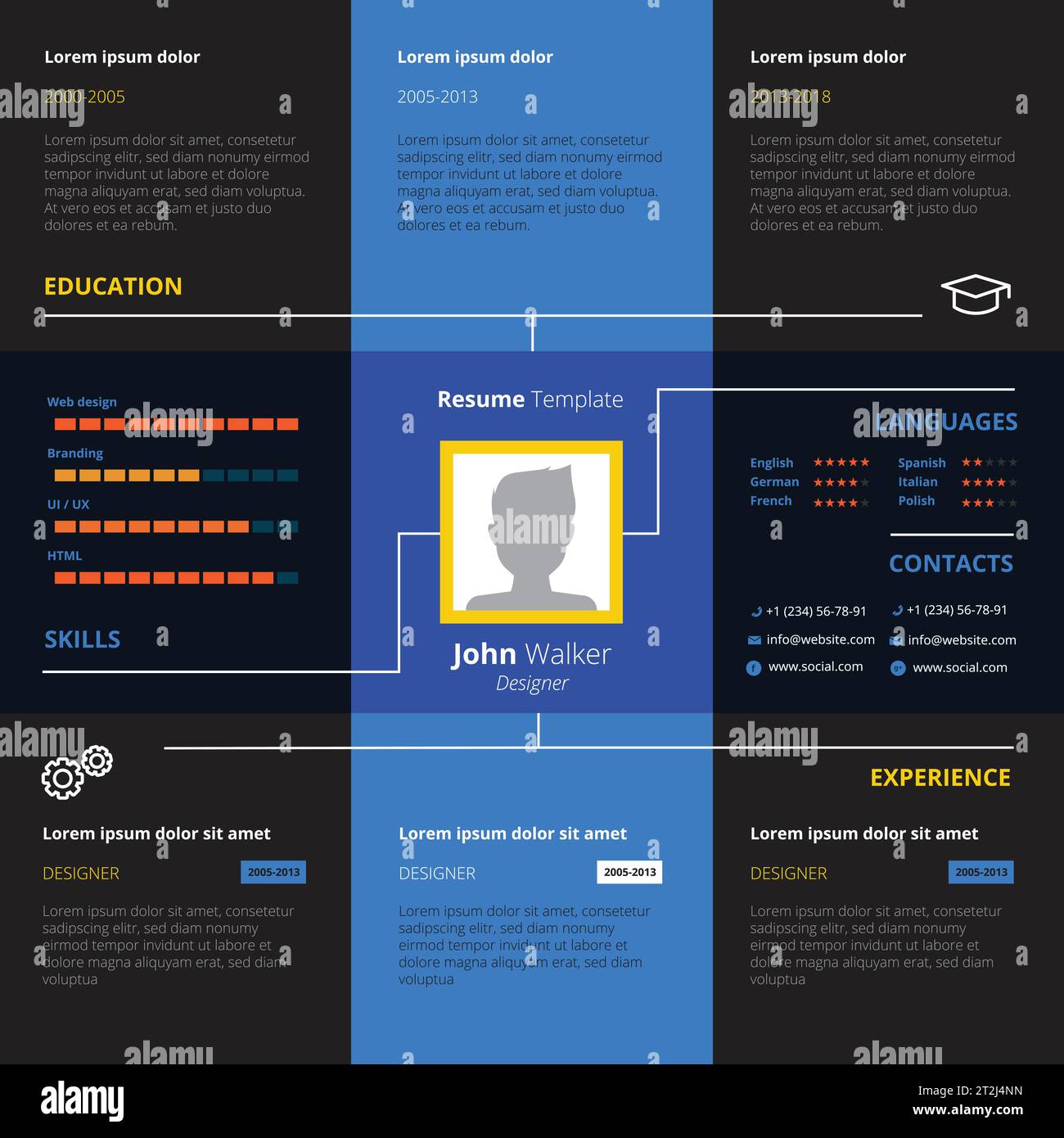 Resume design with experience and education data symbols flat vector ...