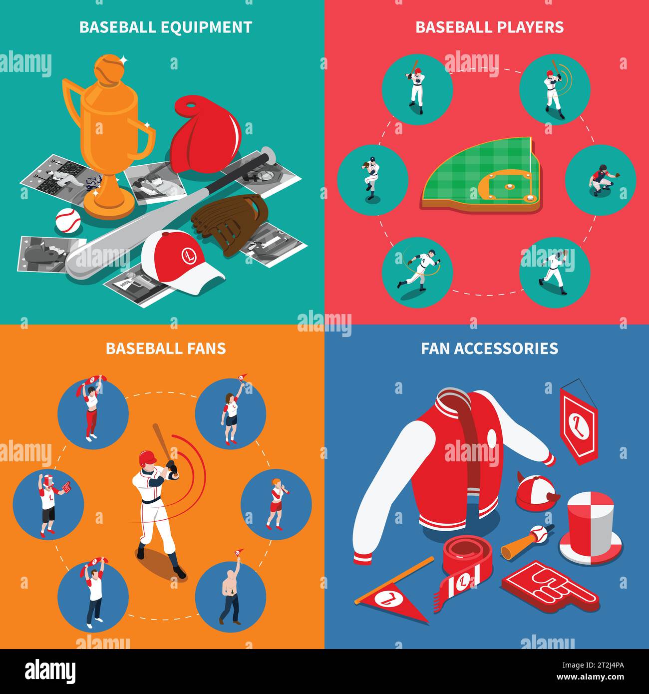 Baseball isometric concept with players and sports equipment game fans ...