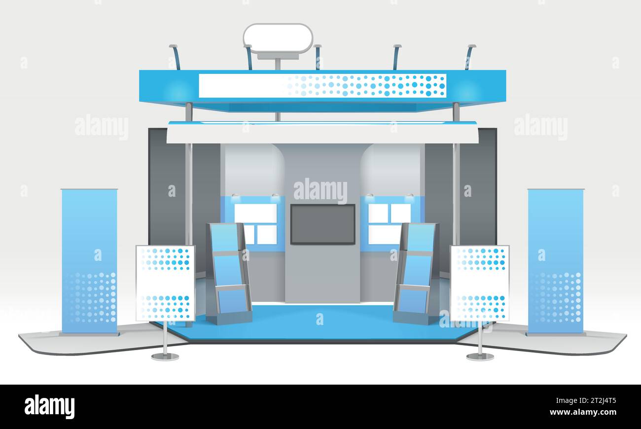 Exhibition advertising stand design with realistic tridimensional stall ...