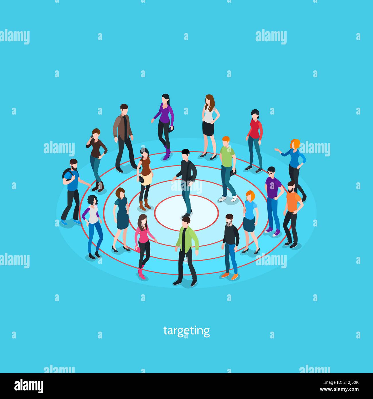Targeting isometric template with people crowd on target and one person ...