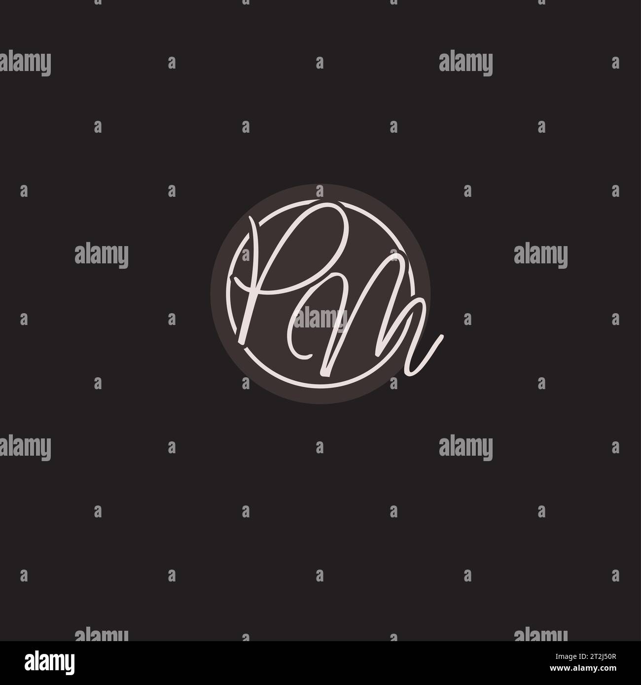 Initials PM logo monogram with simple circle line style vector graphic ...