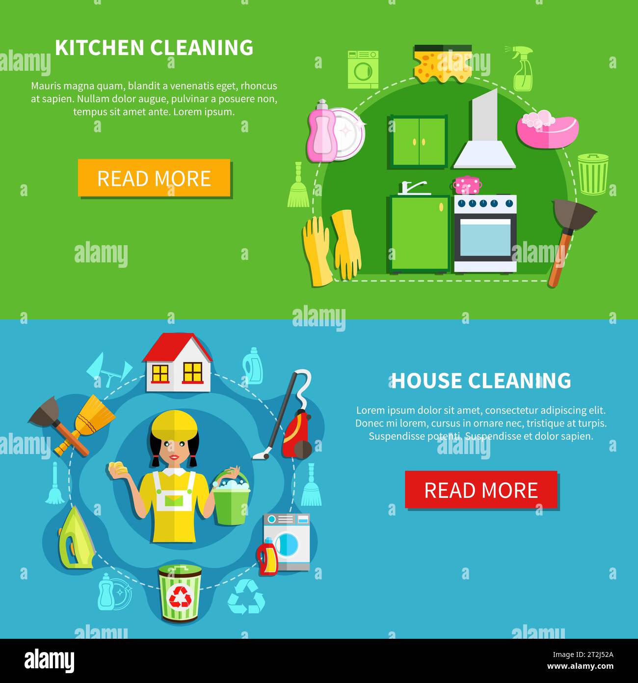 Cleaning horizontal banners set with professional house washing ...