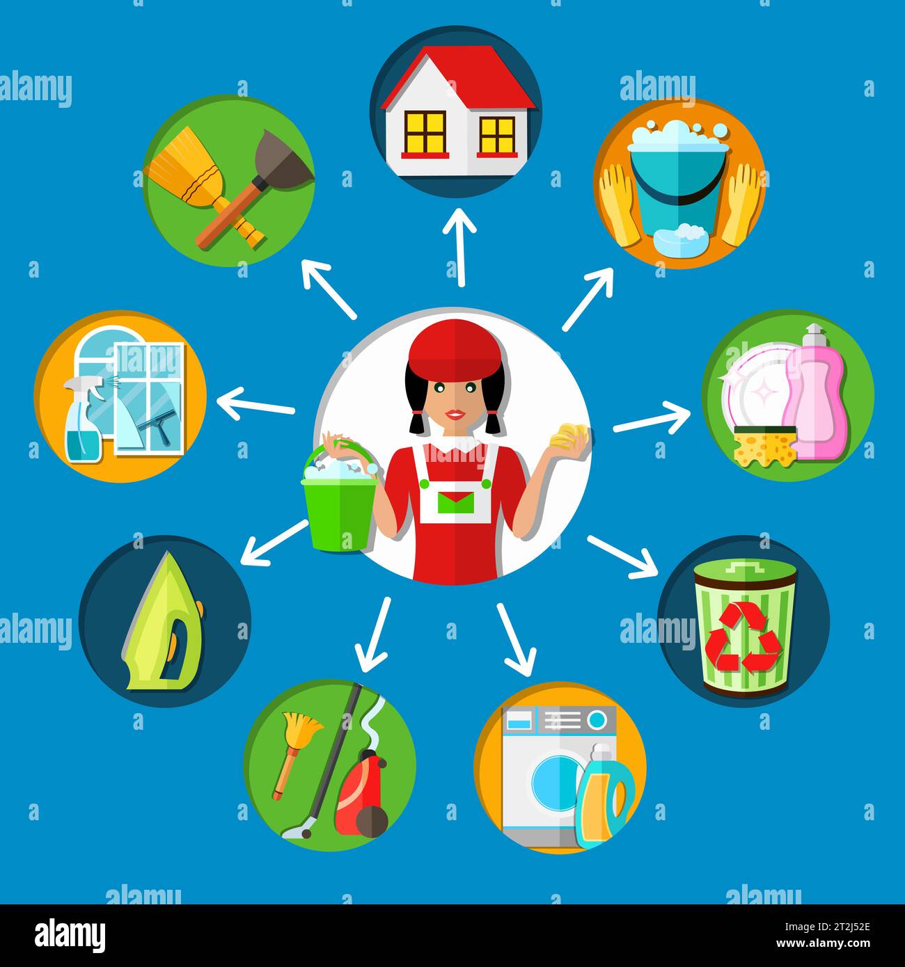 Cleaning conceptual composition with young charwoman character and ...
