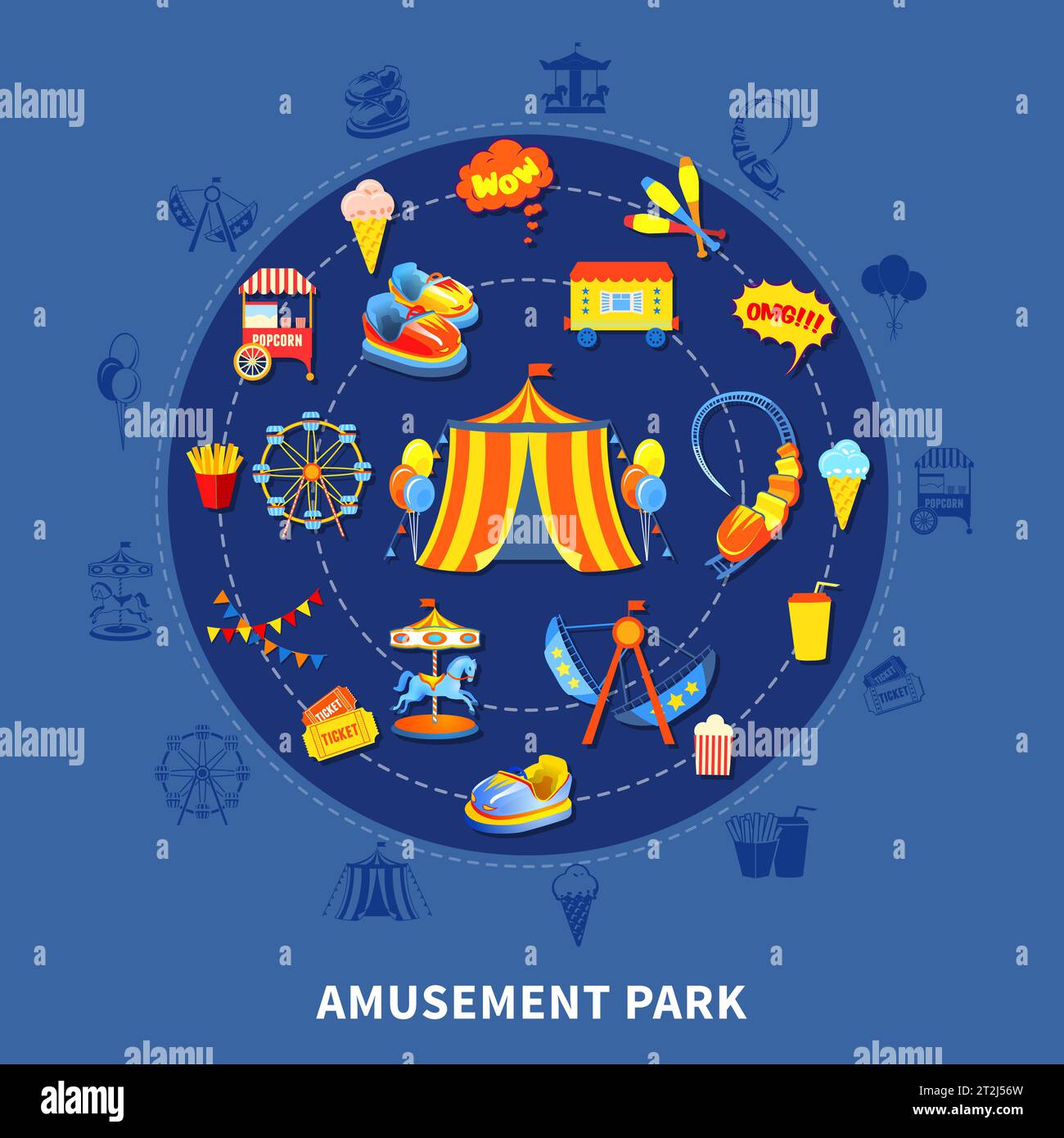 Amusement park presentation layout with big top attractions and food ...