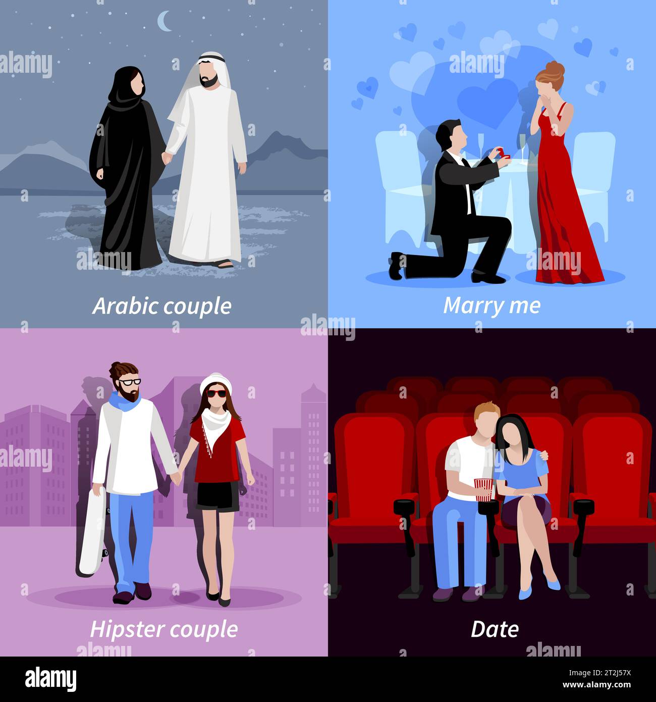 Happy couples spending time together in romantic atmosphere 2x2 flat ...