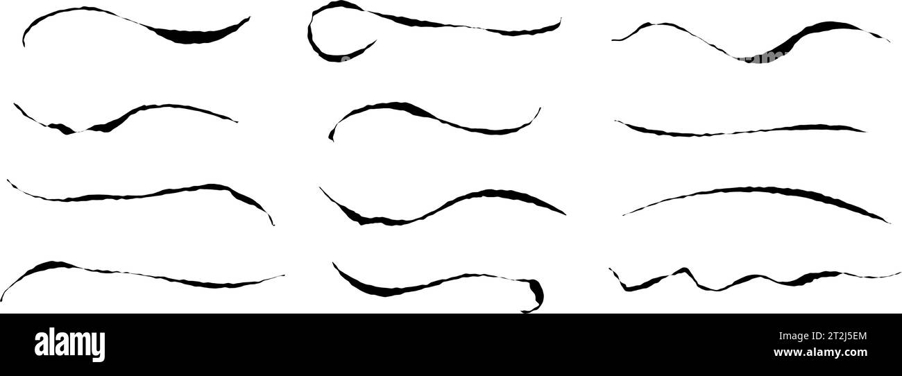 Rough ink lines set. Grunge wavy brush strokes collection. Black paint ...