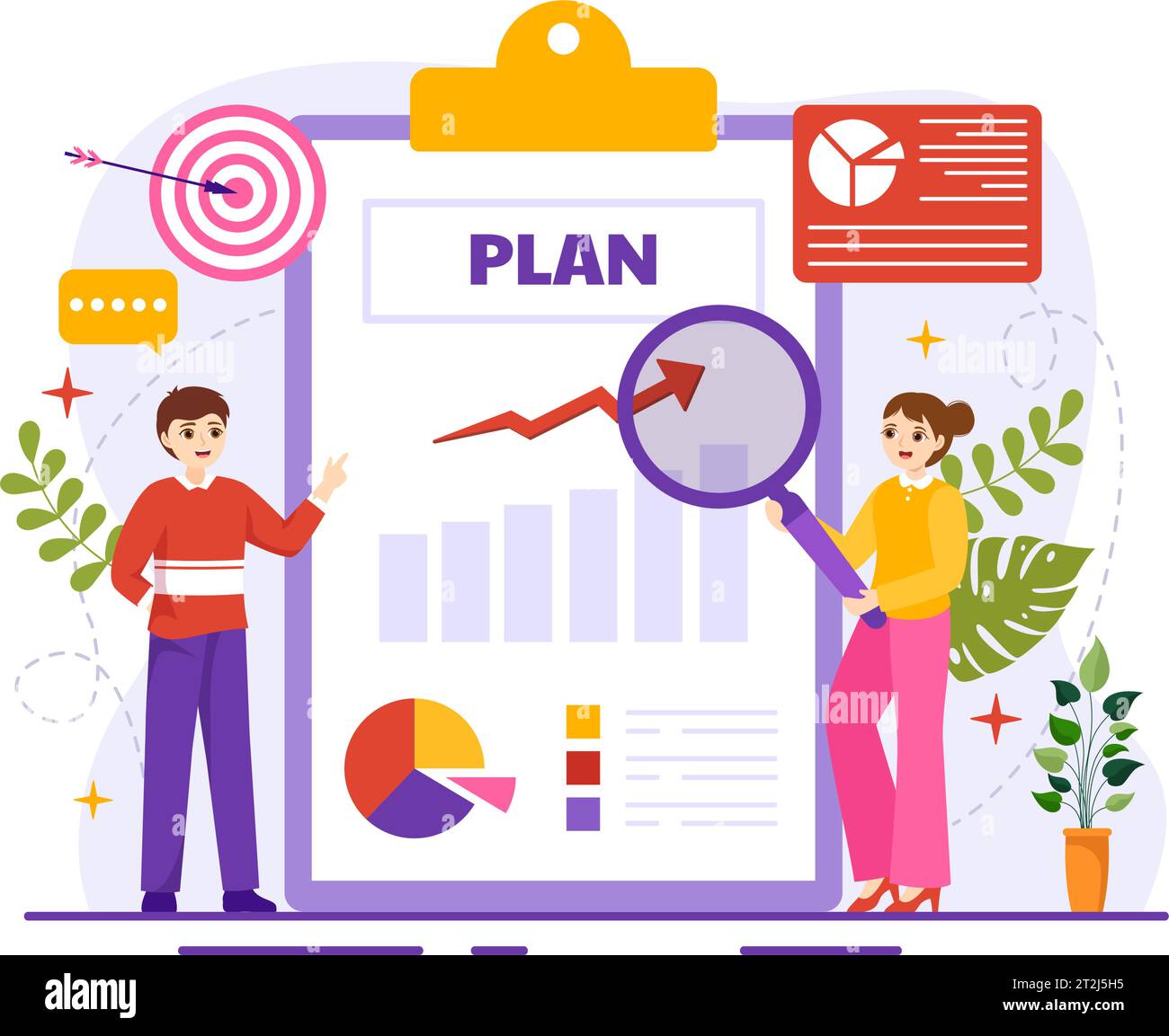 Business Plan Vector Illustration with Target, Planning, Workflow, Time ...