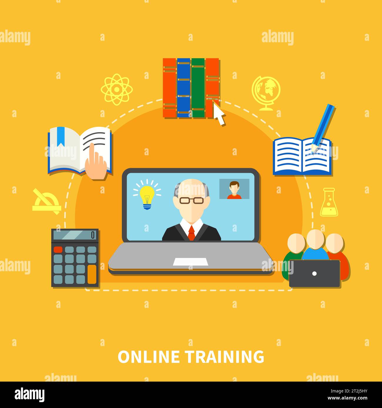 E learning colored composition with circle dotted line and thematic ...