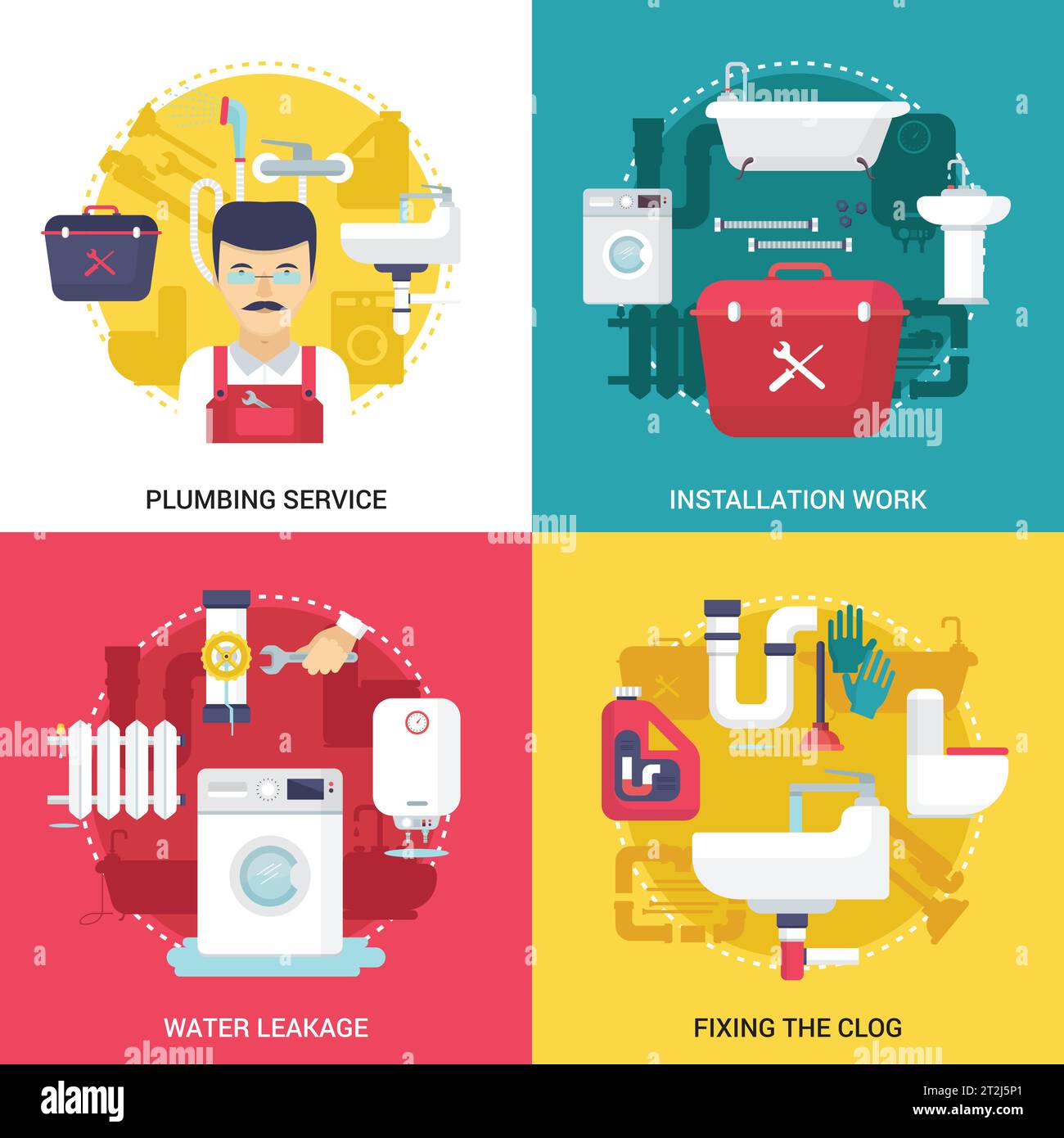 Clogged drains cleaning and installations plumbing service concept 4 ...