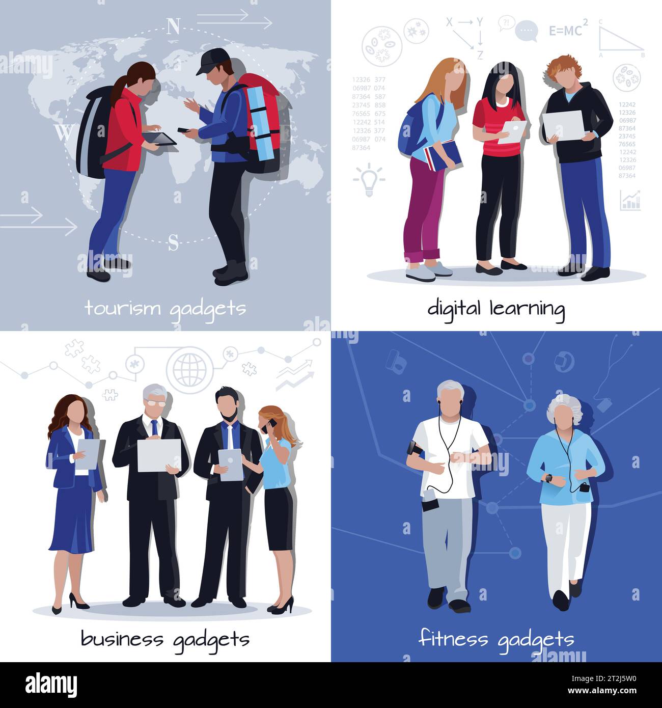 People traveling learning exercising and communicating with business ...