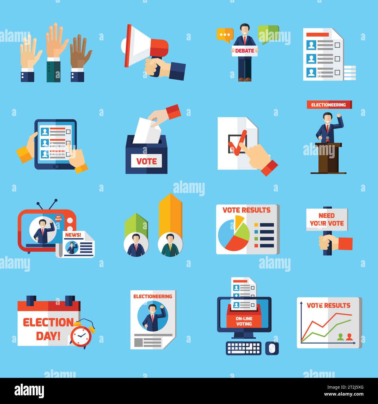 Elections and voting flat icons set of rating diagram candidate list tv ...