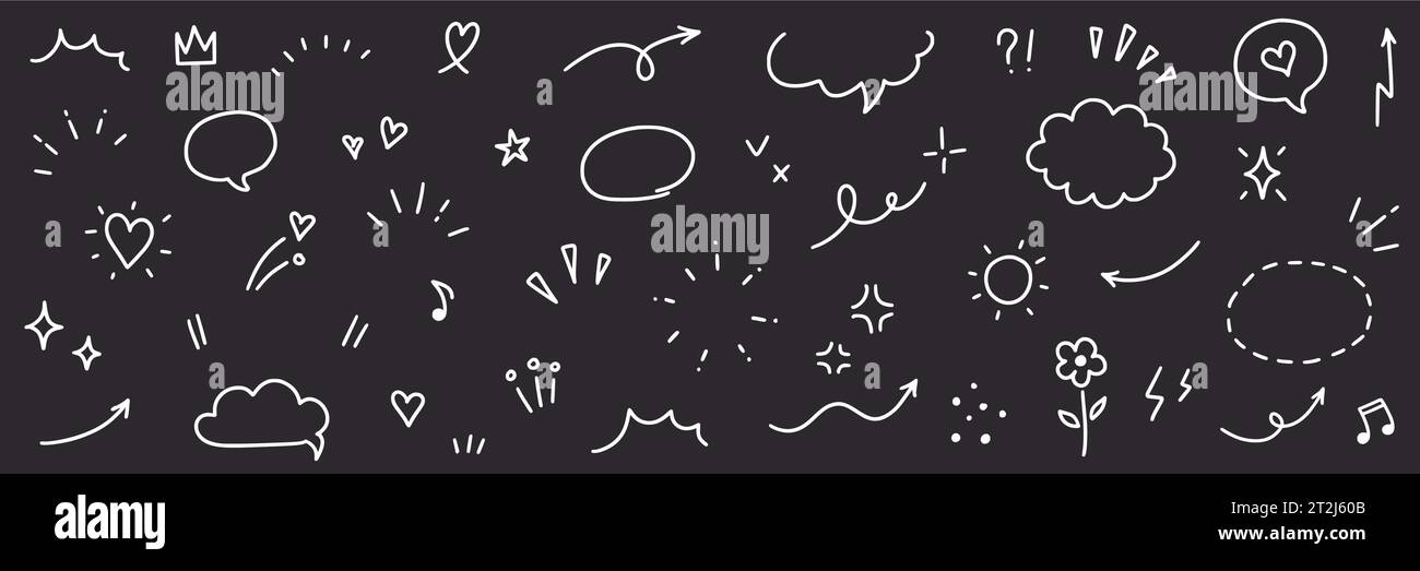 Cute line icon sketch element on chalkboard background. Hand drawn line ...