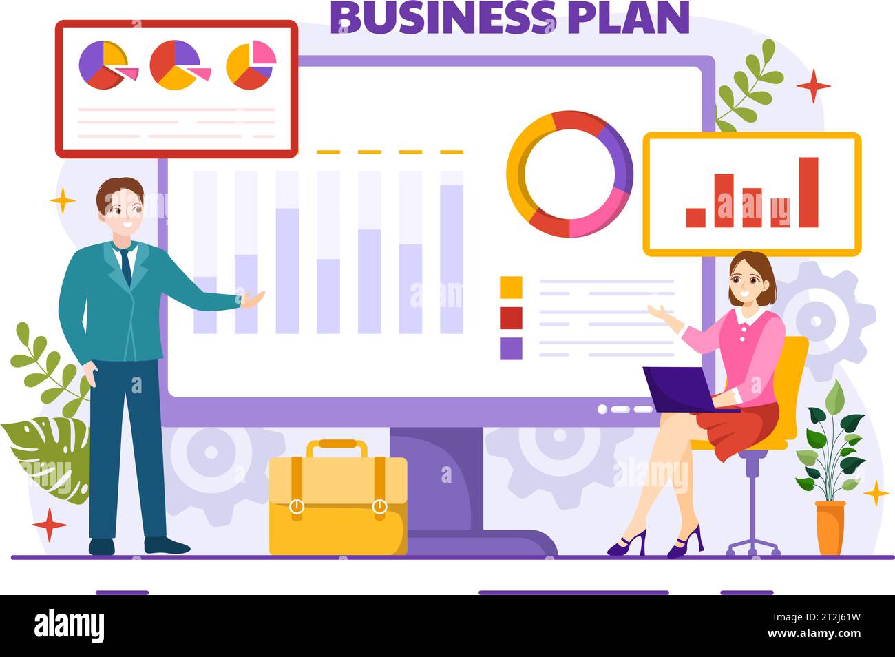 Business Plan Vector Illustration with Target, Planning, Workflow, Time ...