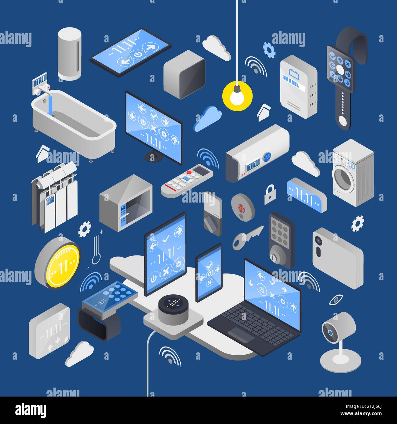 IOT internet of things isometric composition with elements of smart house and technical ...