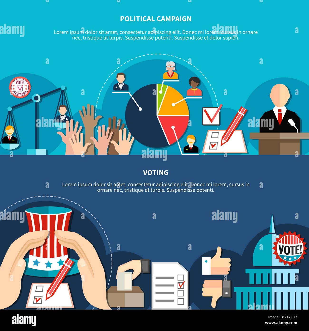 Government elections concept horizontal banner set with votes counting ...