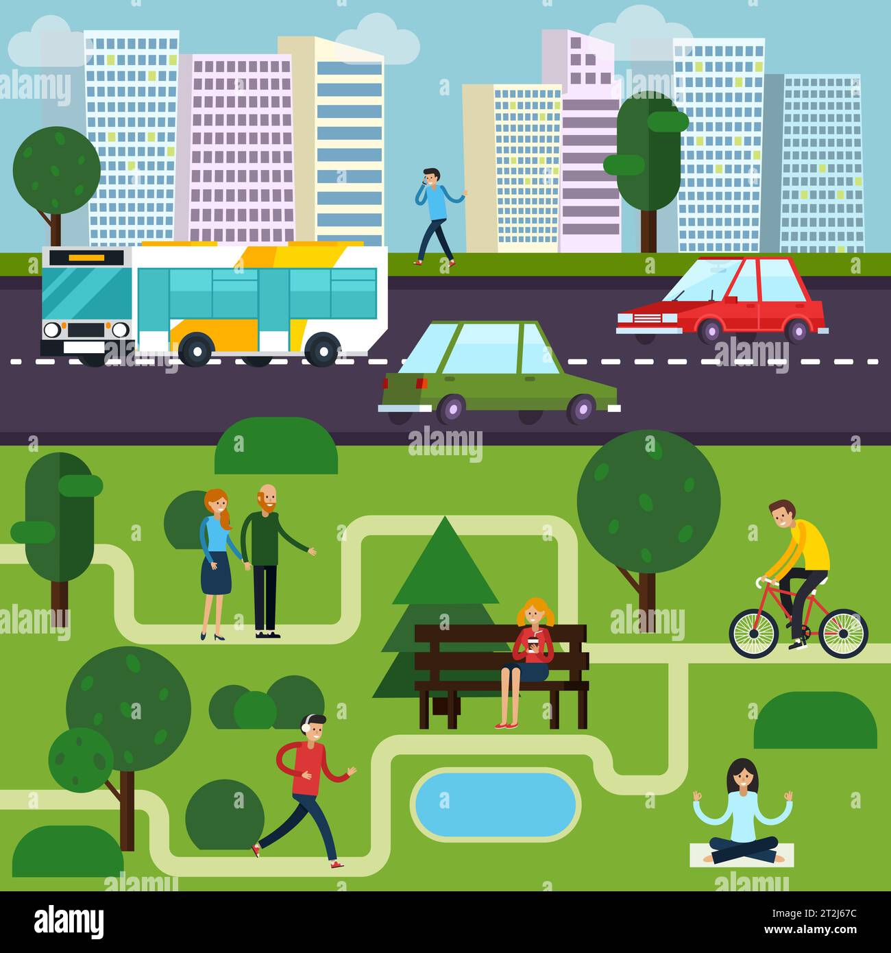 People character composition with different people live in city and go ...