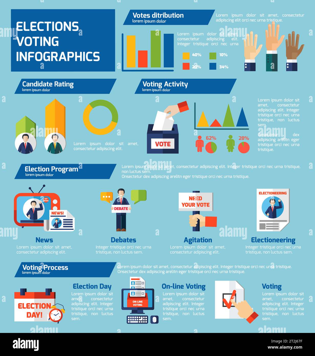 Elections and voting flat infographics template with news debates ...