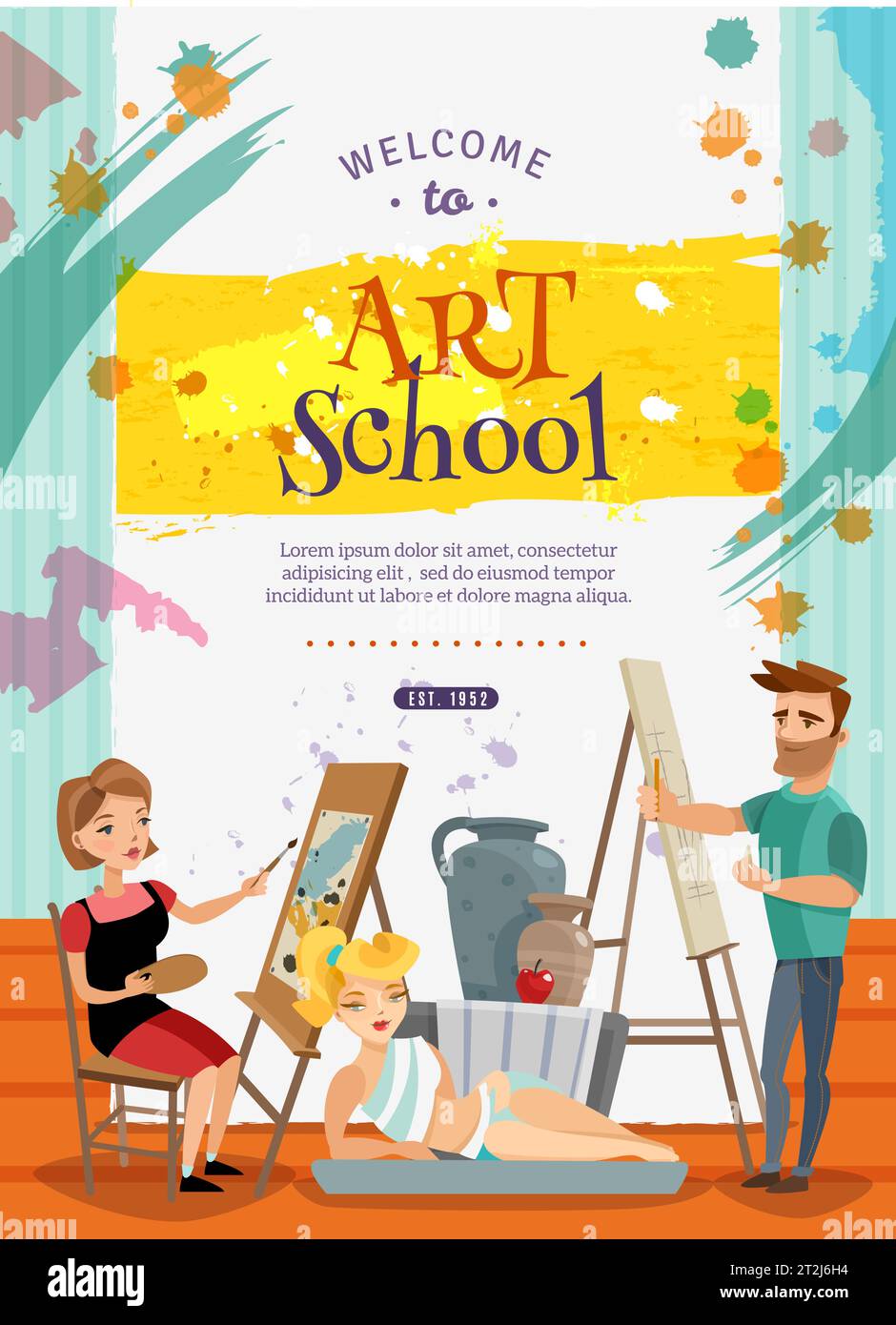 Art school courses on painting and graphic design creative cartoon ...